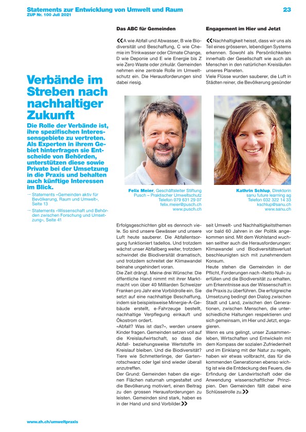 Verbände im Streben nach nachhaltiger Zukunft | Kanton Zürich