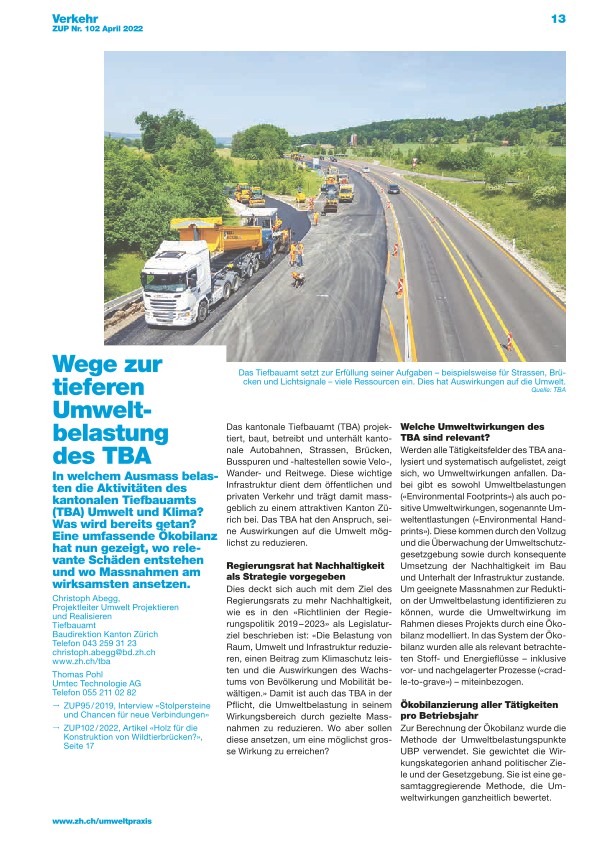 Wege zur tieferen Umweltbelastung des TBA | Kanton Zürich